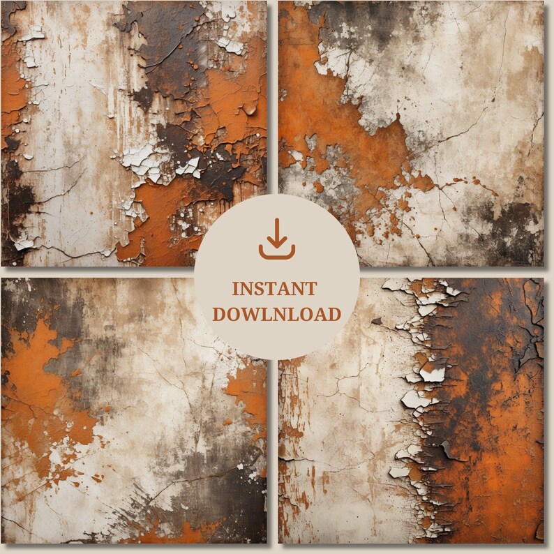 Burnt Orange Square Digital Papers, Page, Rustic Cream Sepia Texture ...
