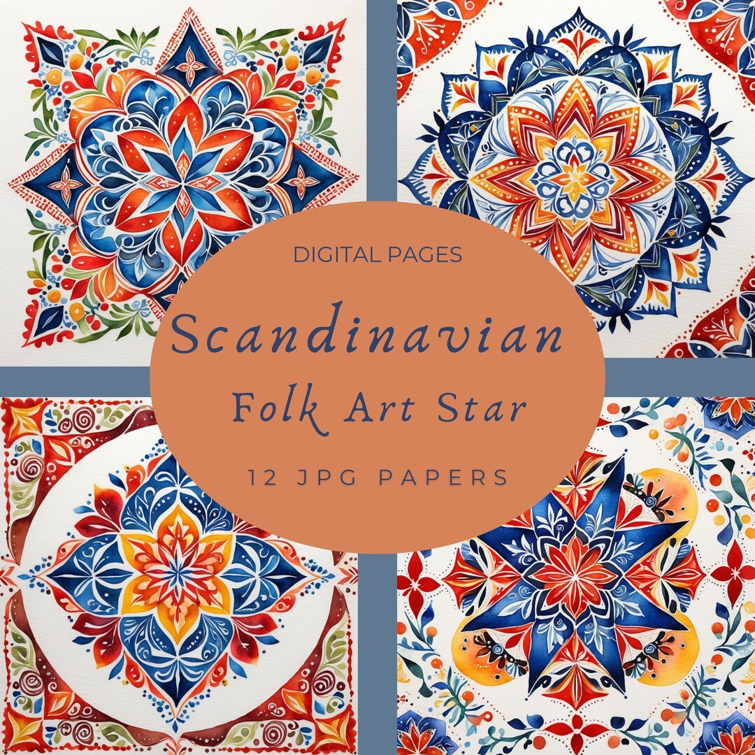 Primary Colours Nordic Folk Art Style Star Traditional Scandinavian ...