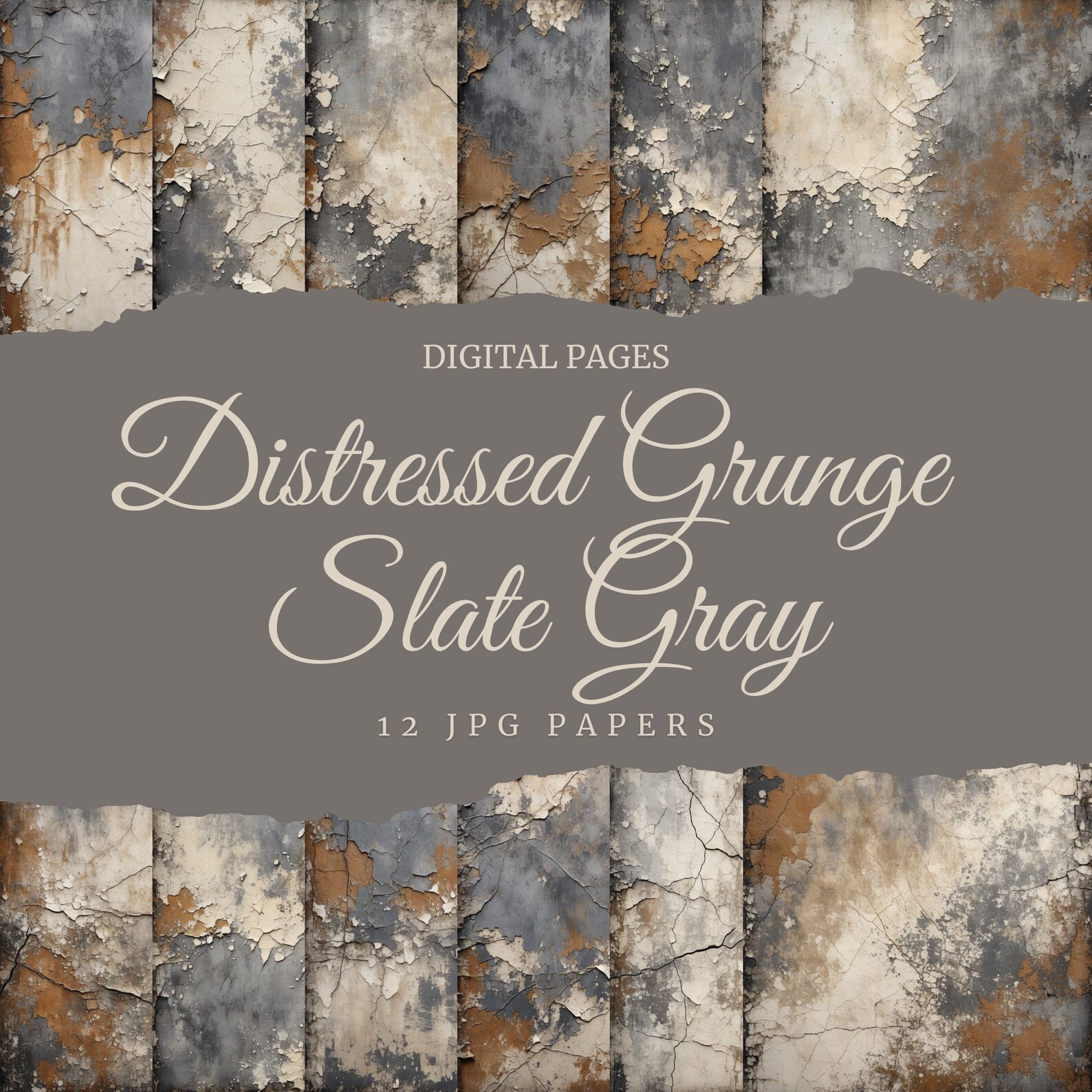 Slate Grey Digital Papers, Distressed Grunge Gray Page, Rustic Sepia ...
