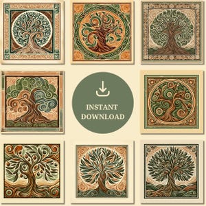 Ancient Tree Tiles Digital Papers, Woodland Block Print Patterns ...