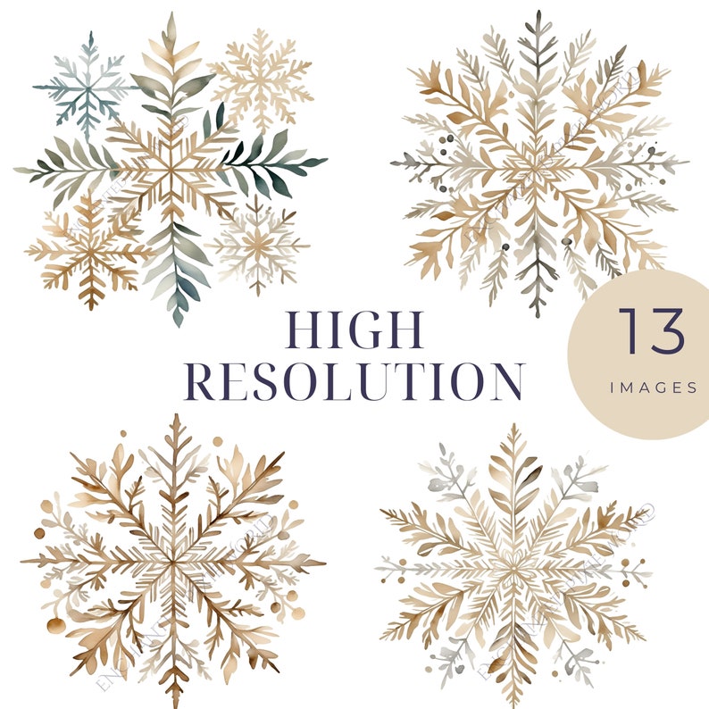 Boho Christmas Snowflakes Clipart Pack, Watercolor Traditional Picture ...