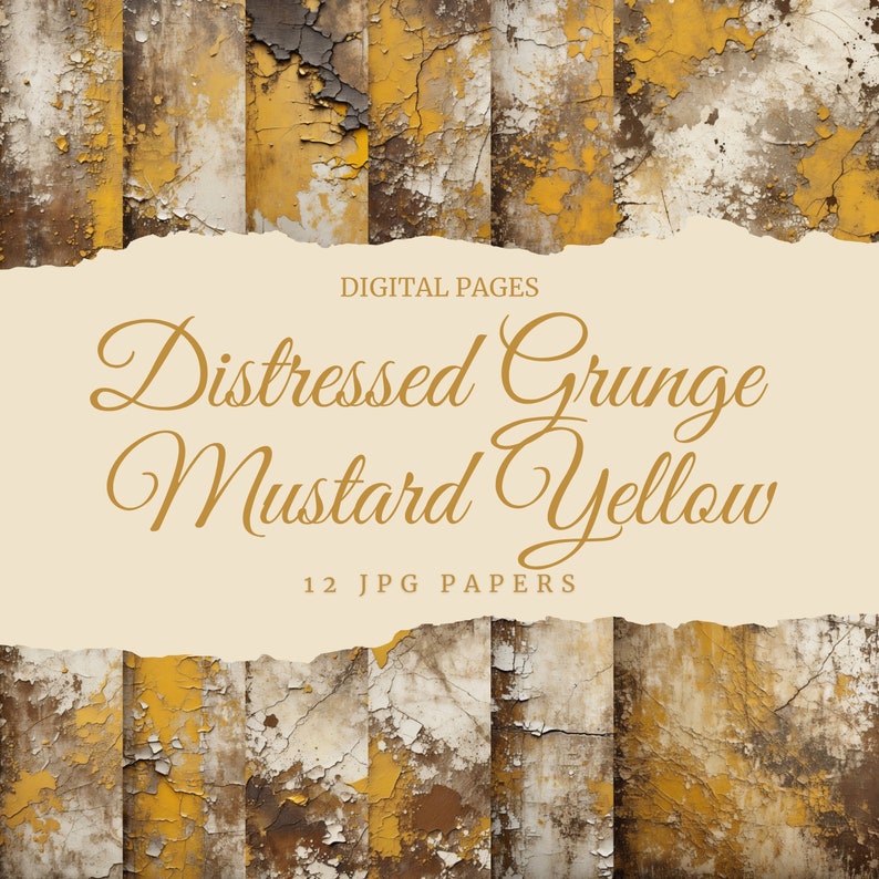 Mustard Yellow Square Digital Paper, Distressed Grunge Rustic Cream ...