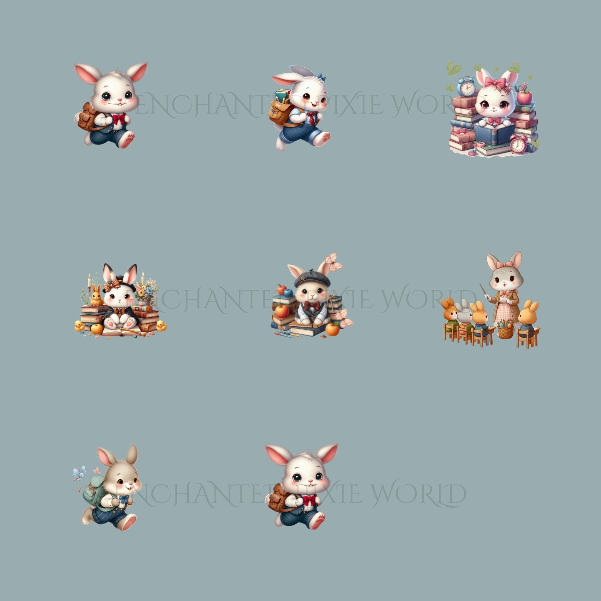 Back to School Bunny Rabbits Clipart Pack Teachers Pupils Digital Art ...