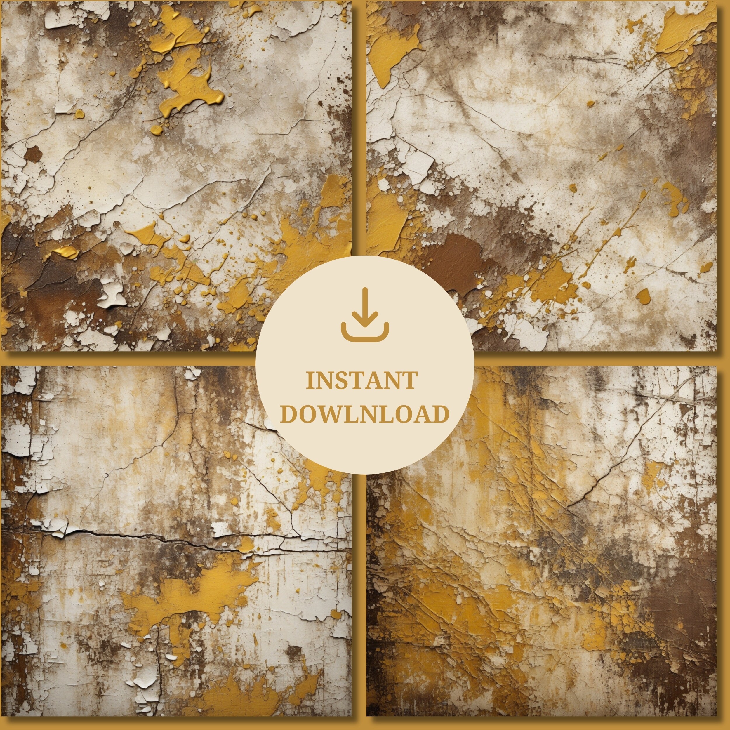 Mustard Yellow Square Digital Paper, Distressed Grunge Rustic Cream ...