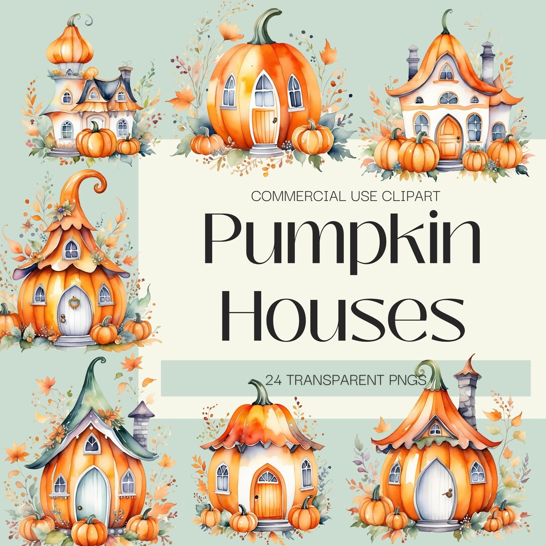 Fairy Tale Pumpkin Houses Clipart Pack Watercolor Transparent PNG ...