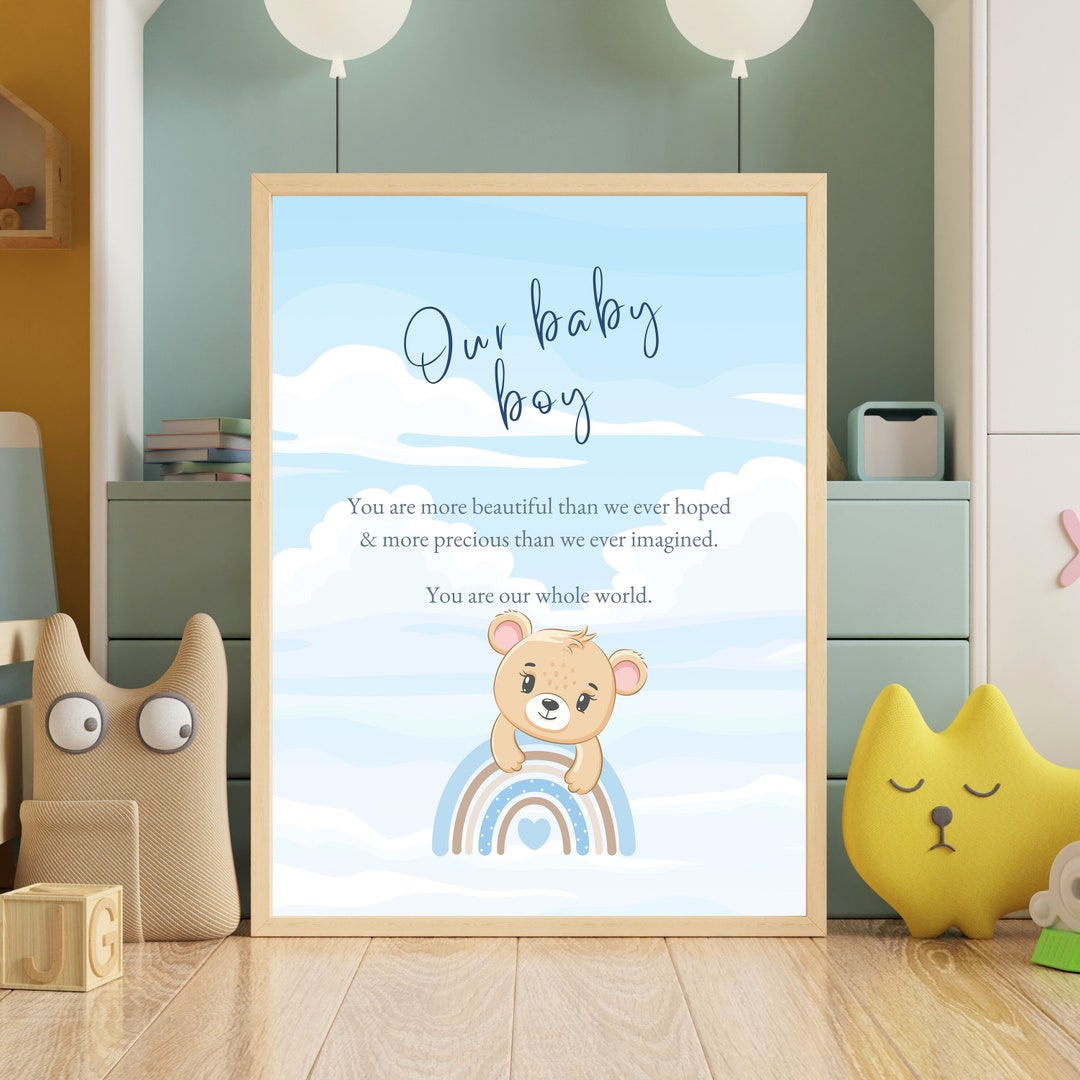 Our Little Boy Cute Rainbow Teddy Bear Poster Sweet Nursery Wall Art ...