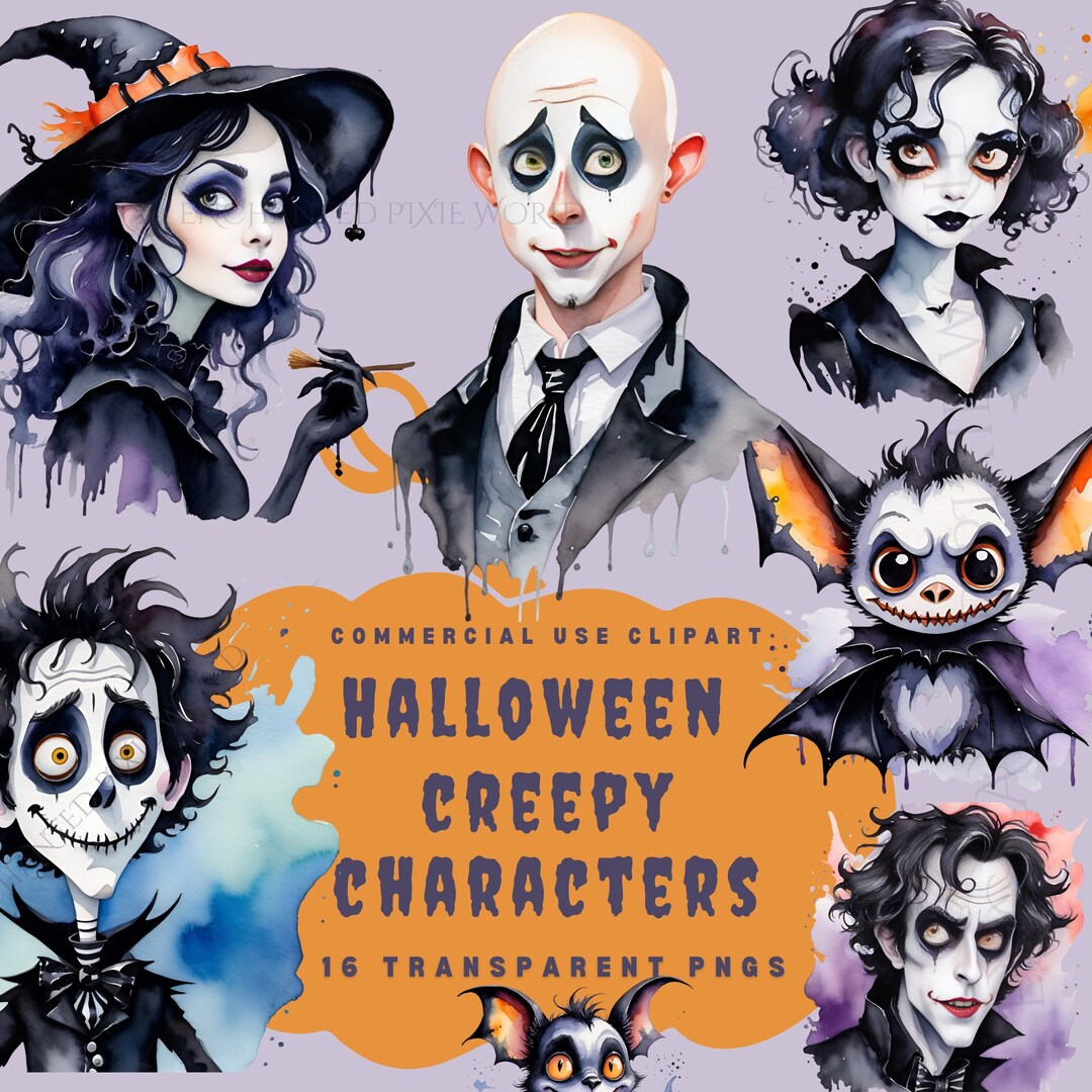 Halloween Creepy Characters Clipart Pack, Evil Vampire, Bat, Spooky ...