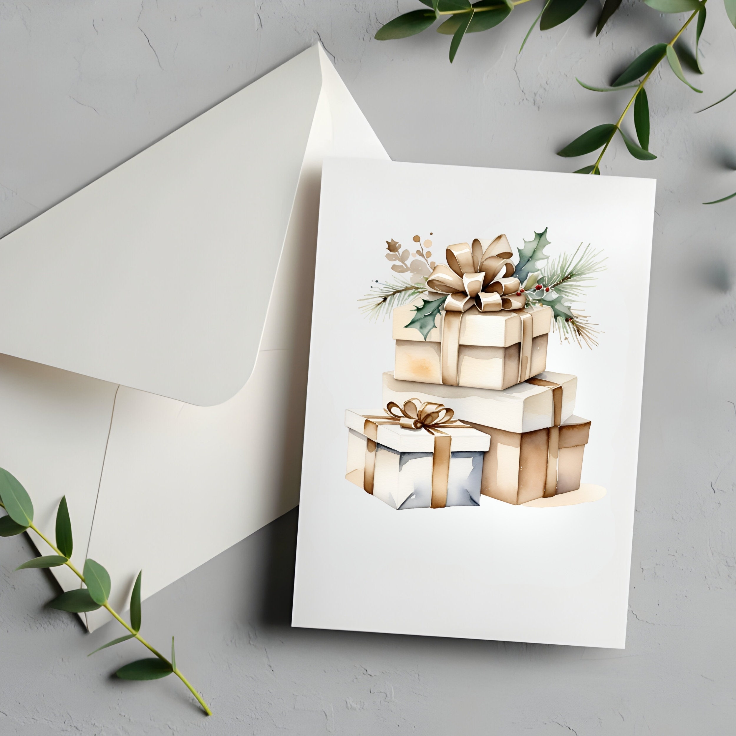 Boho Pastel Christmas Presents Clipart Pack Xmas Cream Watercolour Bow ...