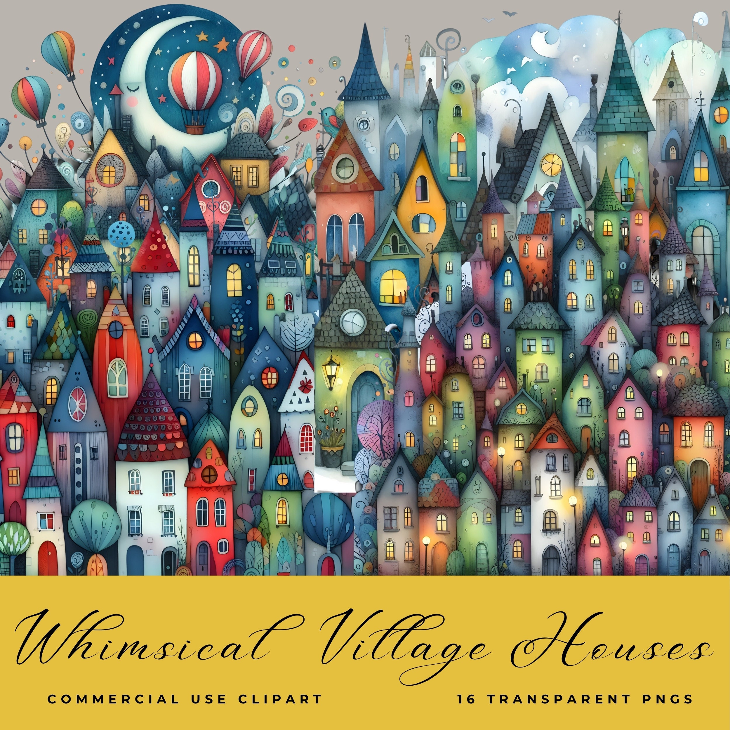 Whimsical Quirky Houses Clipart Pack, Fairy Tale Village Cluster ...