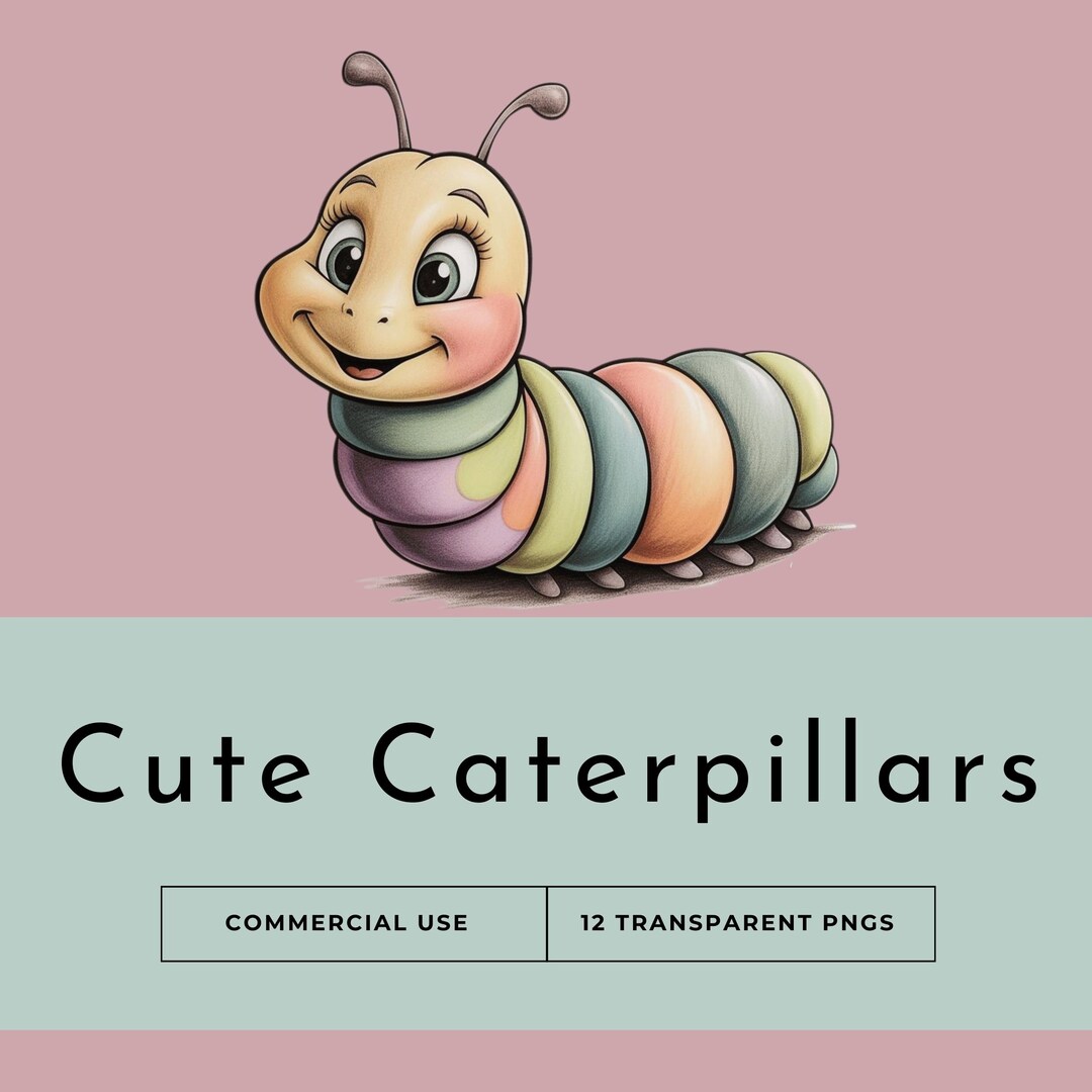 Cute Caterpillar Clipart Pack - Charcoal Style Cartoon Illustration in ...