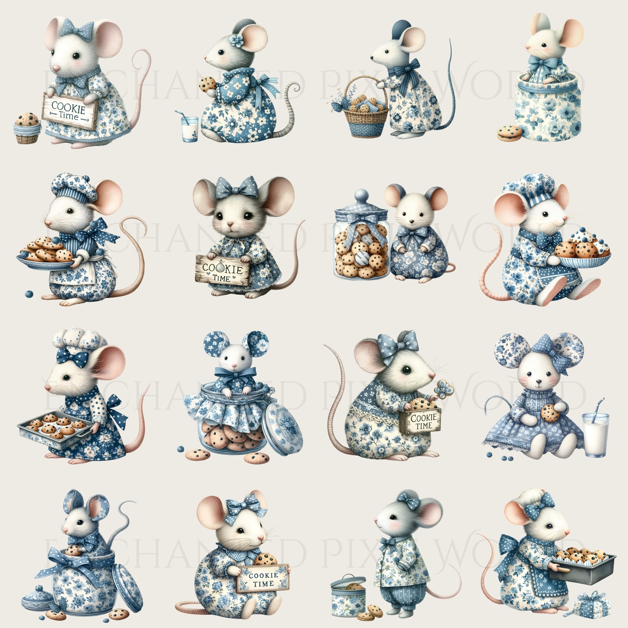 Mouse & Cookie Clipart – French Blue Toile De Jouy Mice, 42 Pngs ...