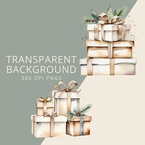 Boho Pastel Christmas Presents Clipart Pack Xmas Cream Watercolour Bow ...