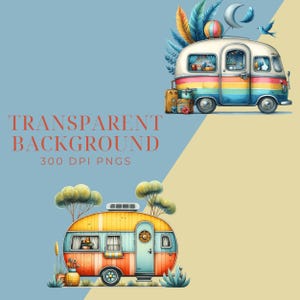 Summer Retro Caravans Clipart Pack, Caravanning Camping Vacation ...