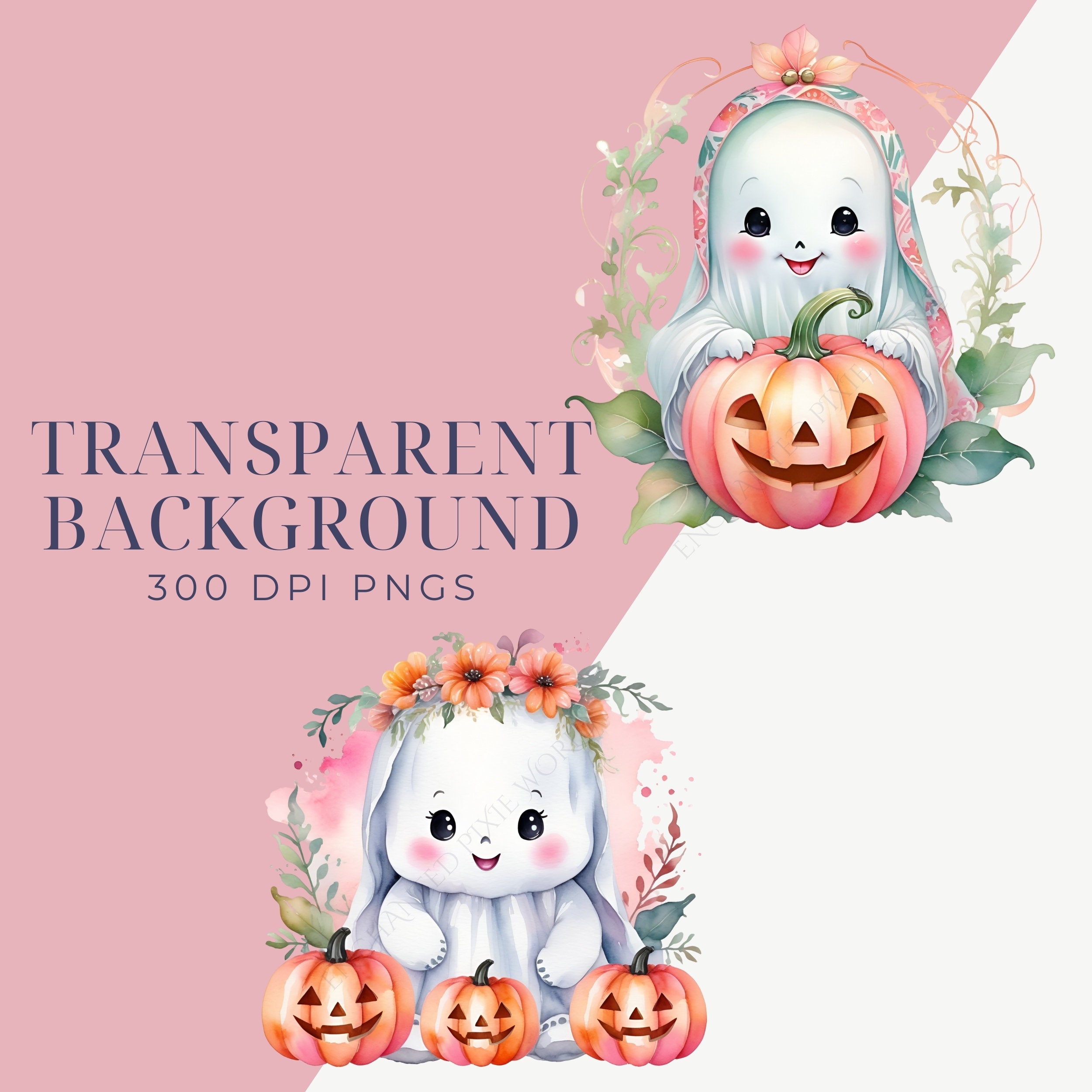 Halloween Happy Boho Ghosts Clipart Pack Cute Spooky Sweet Digital Art ...