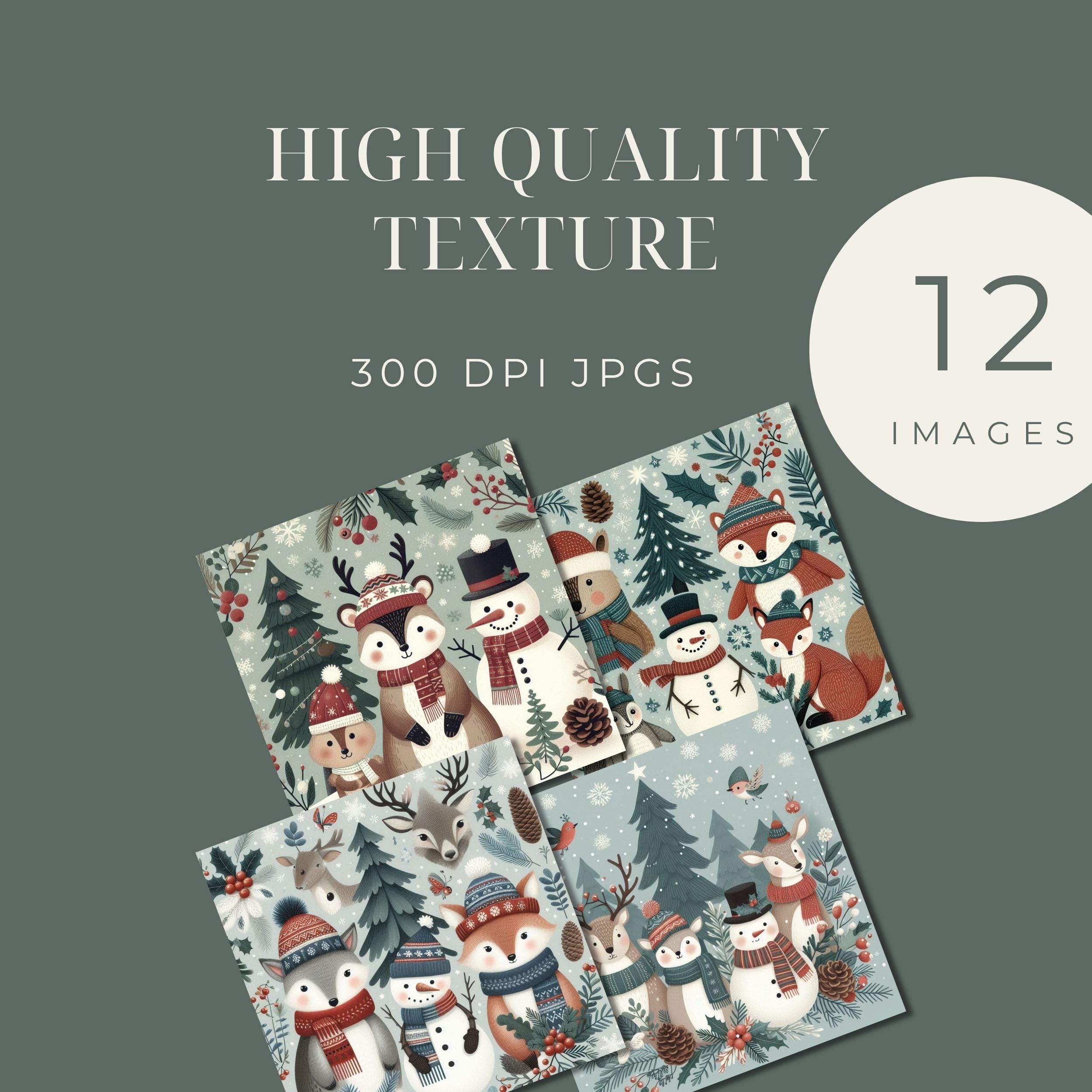 Norwegian Christmas Woodland Animals Digital Paper, Cute Winter Folk ...