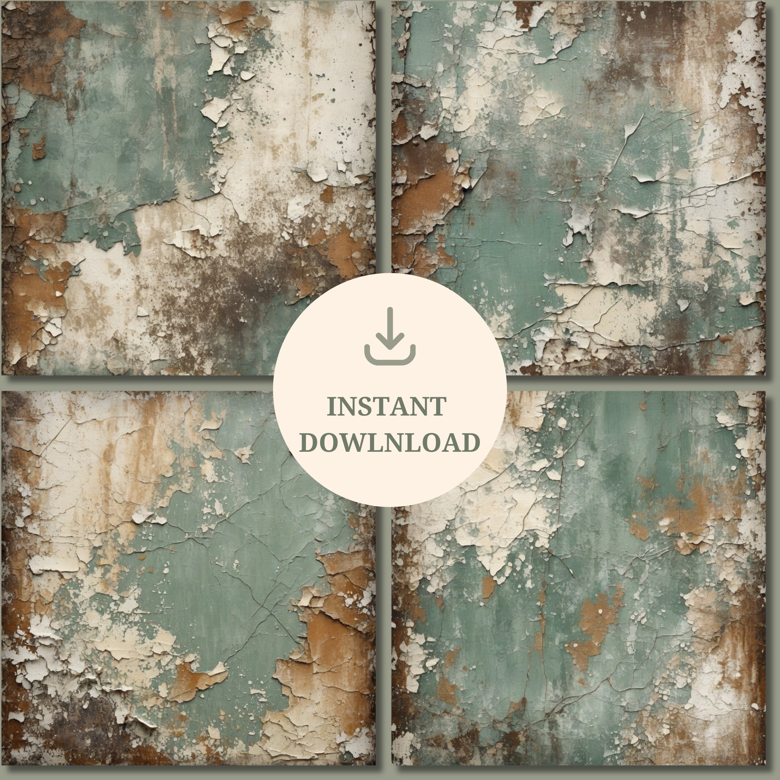 Distressed Grunge Sage Green Digital Papers, Rustic Cream Sepia Texture ...