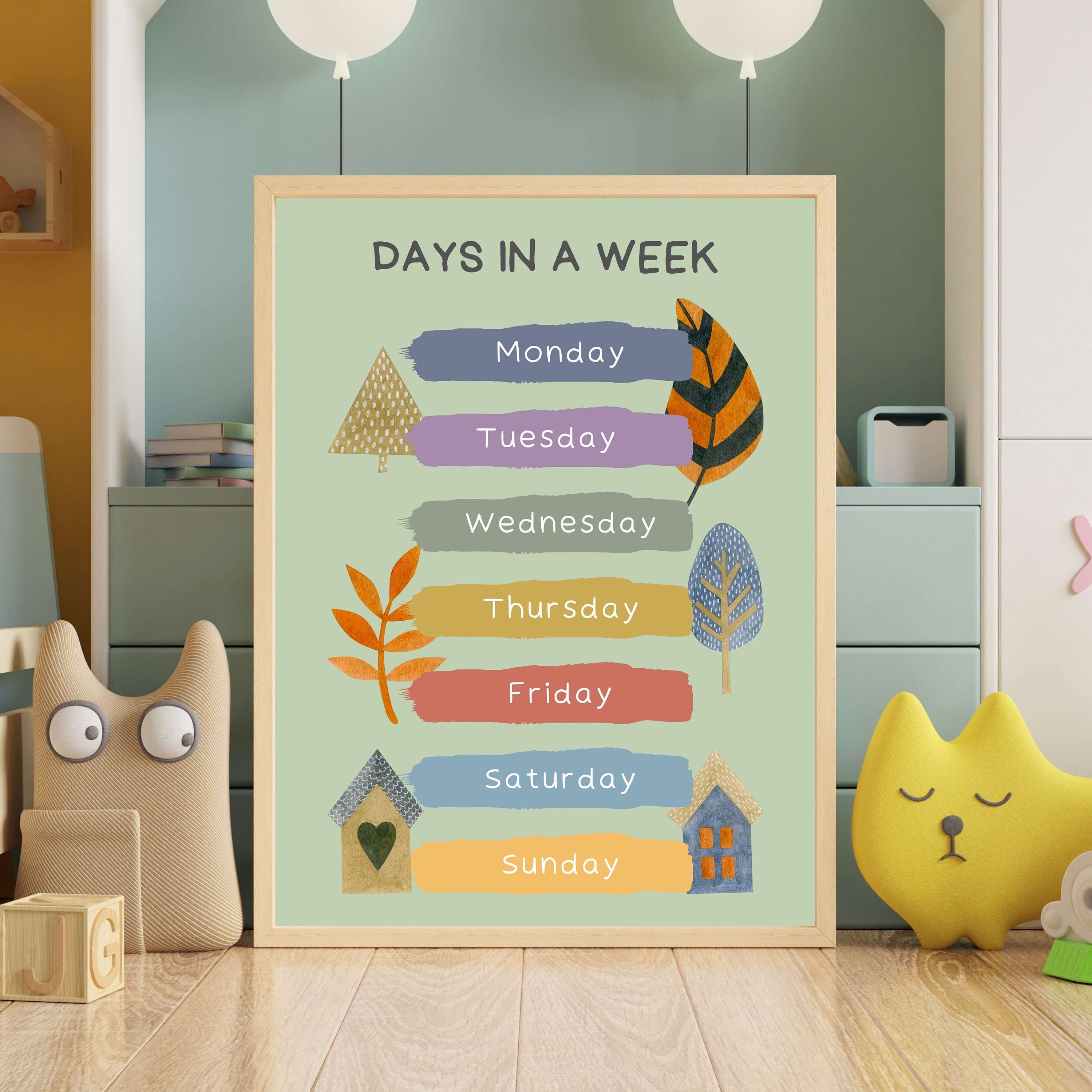 Days of the Week Leaves and Bird Houses Themed Poster for Kids Learning ...