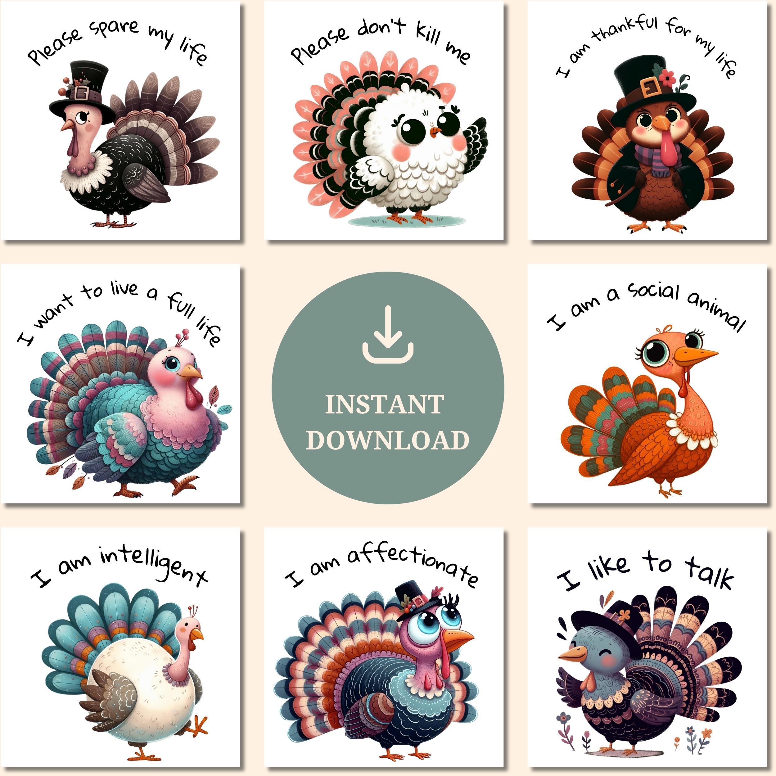 Save a Turkey Digital Paper - Whimsical Thanksgiving Poultry ...