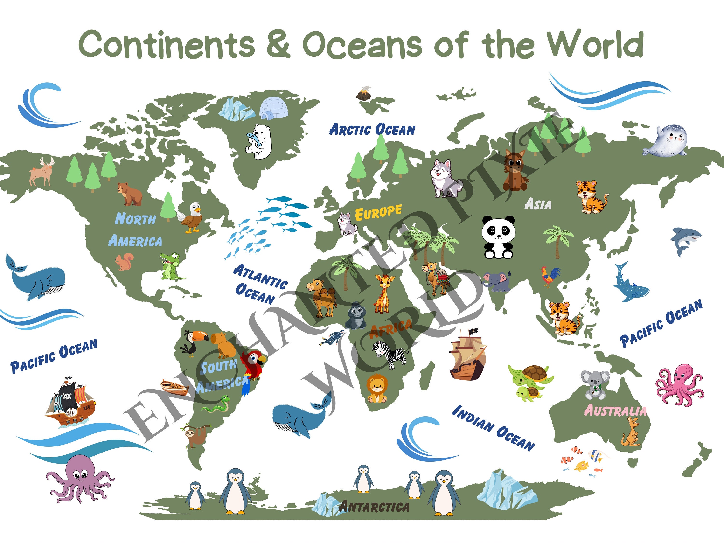 Oceans map for kids