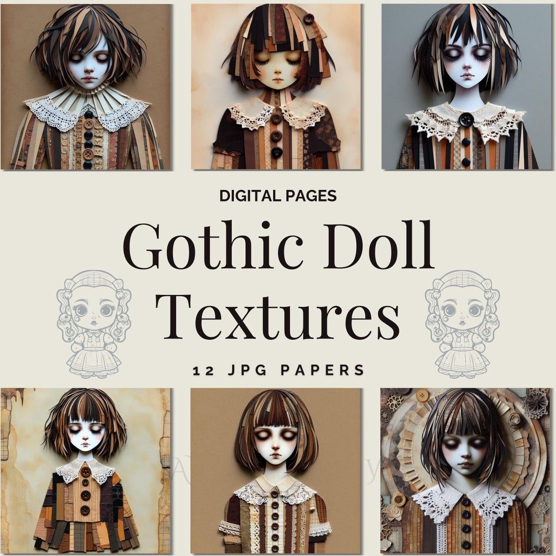 Gothic Doll Textures Digital Paper, Dark Vintage Collage Background, Creepy Patchwork Aesthetic ...