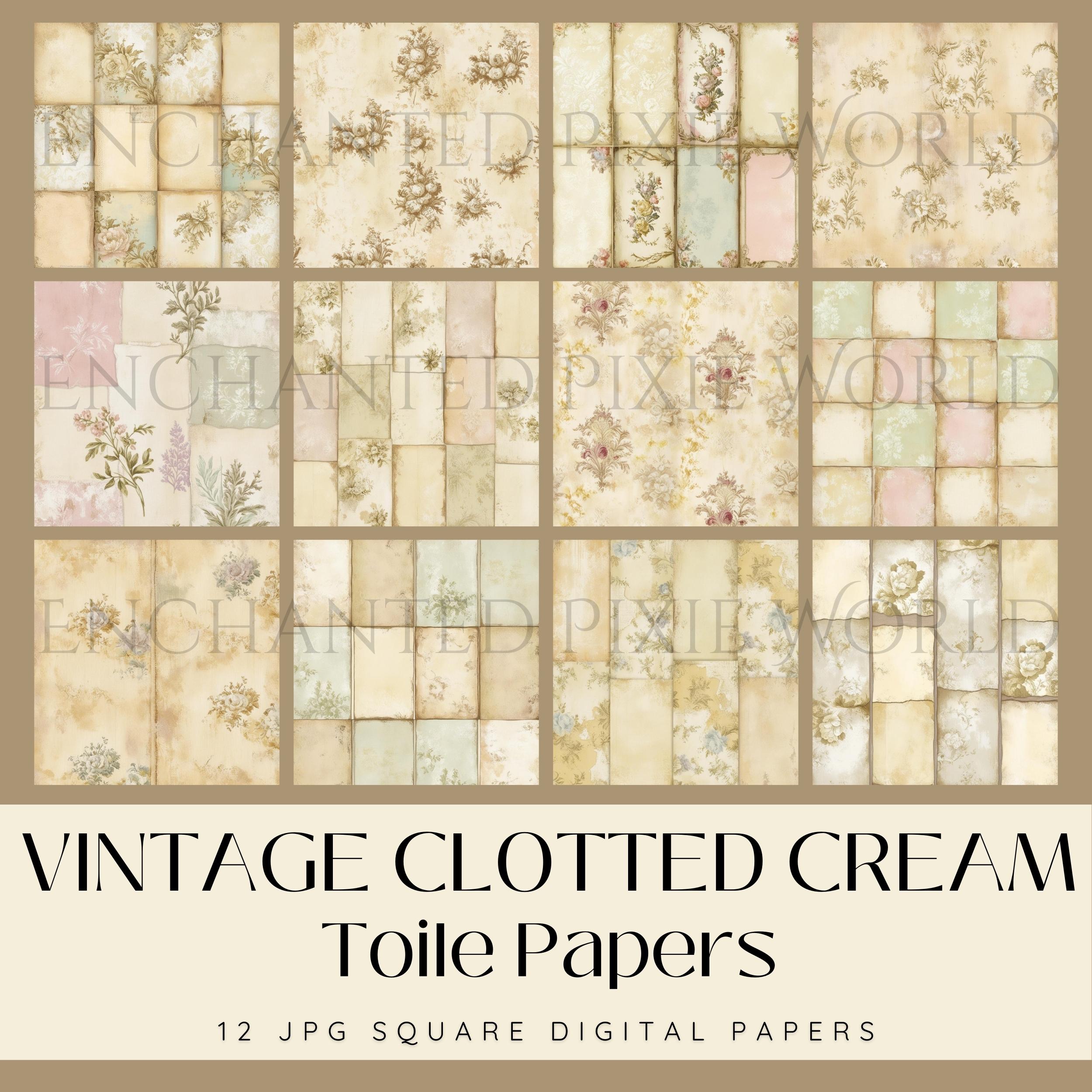 Clotted Cream Toile Digital Paper Pack, Vintage Aesthetic Scrapbook ...