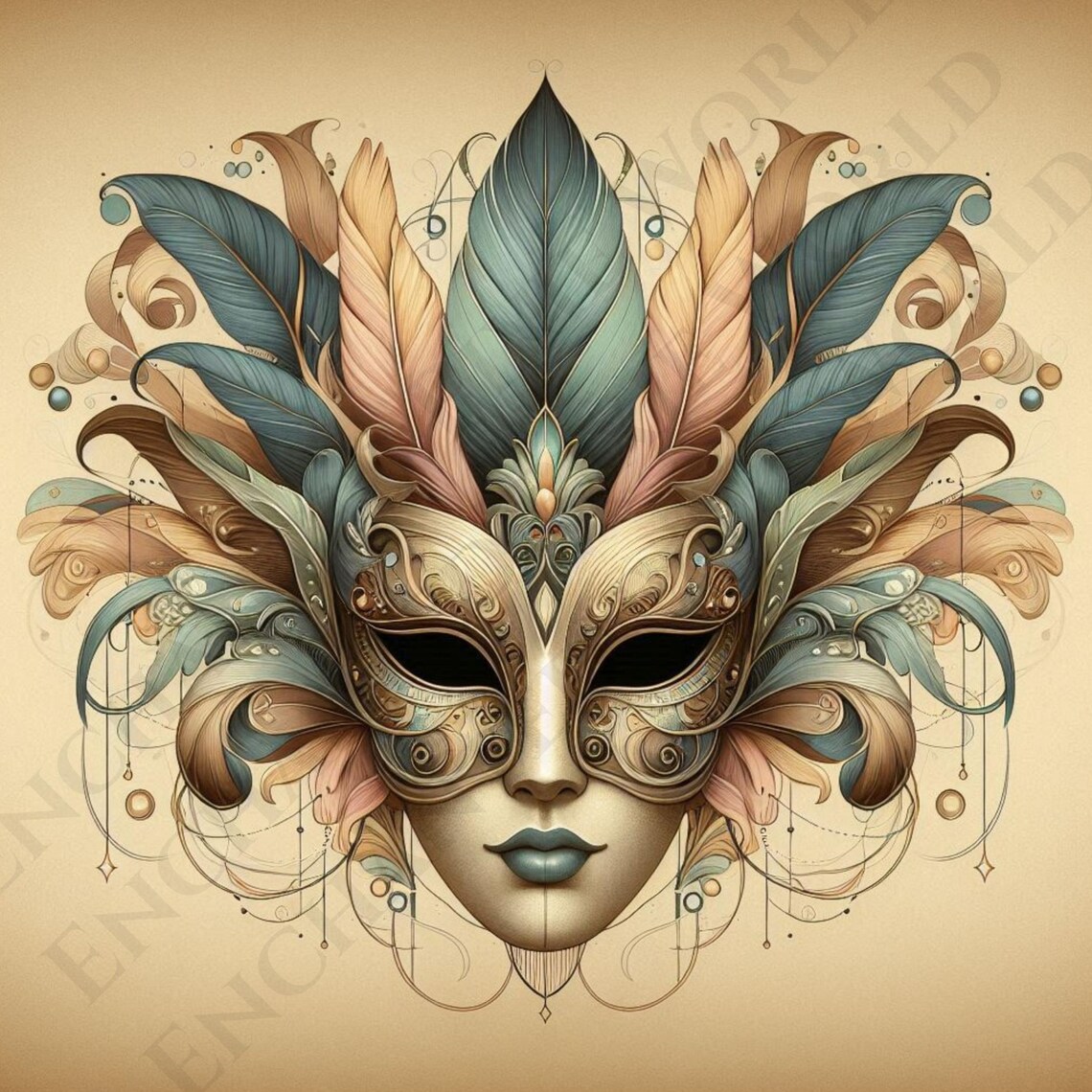Art Deco Venetian Masks Digital Papers | Masquerade Party Decor ...
