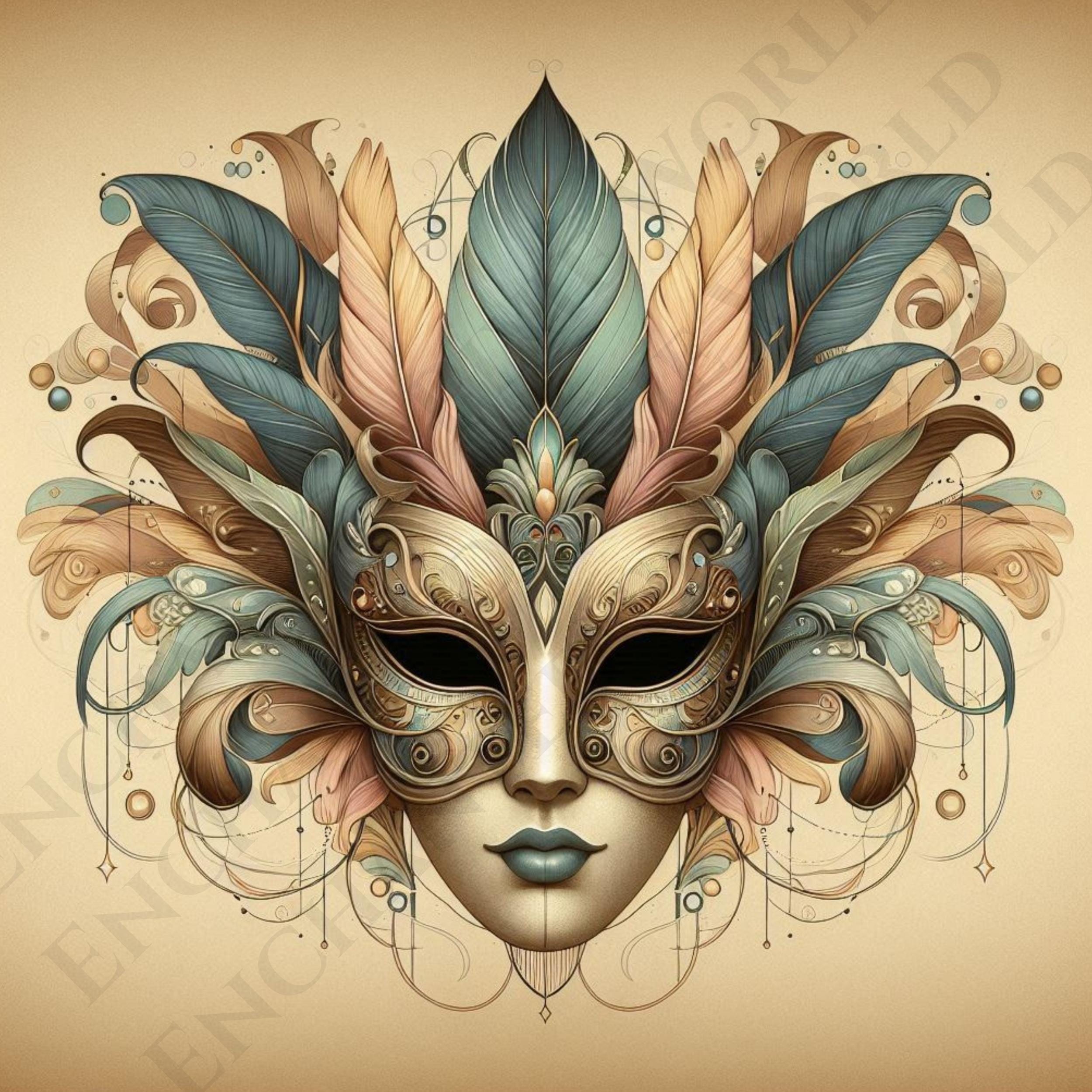 Art Deco Venetian Masks Digital Papers | Masquerade Party Decor ...