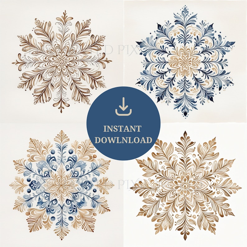 Scandinavian Style Traditional Snowflake Digital Paper Page Boho ...