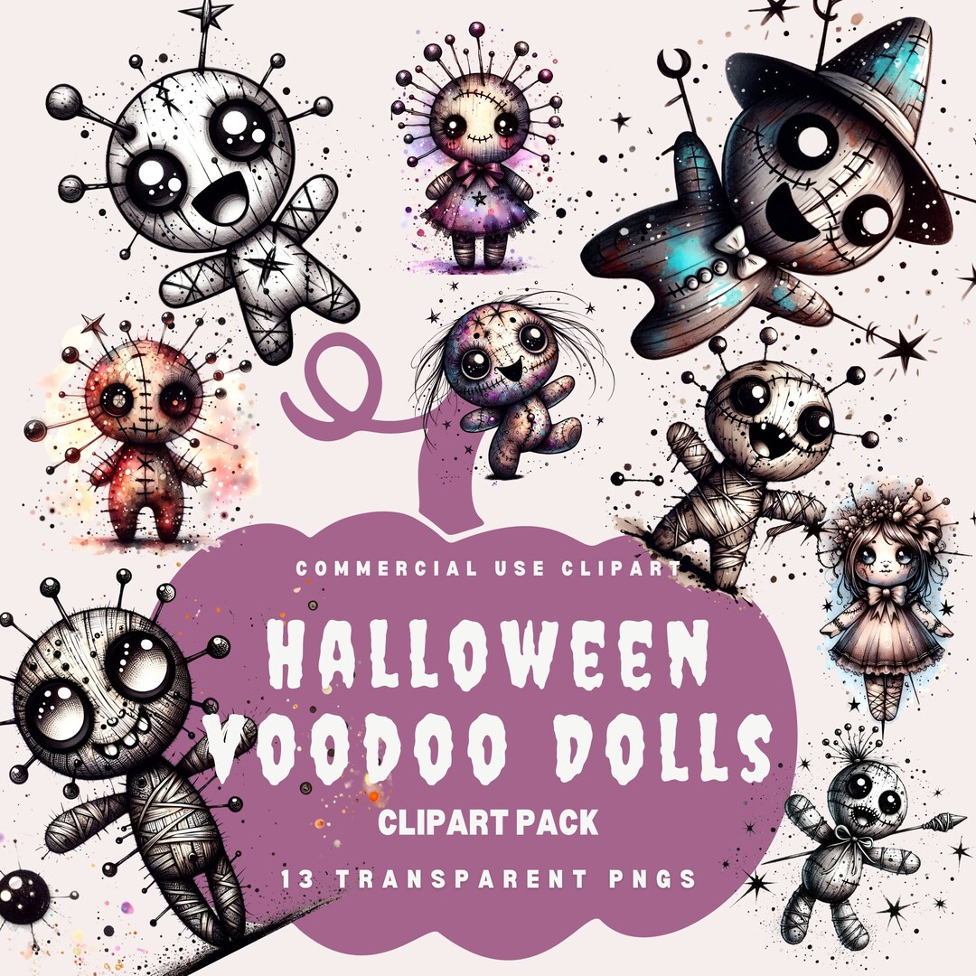Halloween Cute Voodoo Dolls Clipart Pack, Happy Fun Spooky Scary Goofy ...