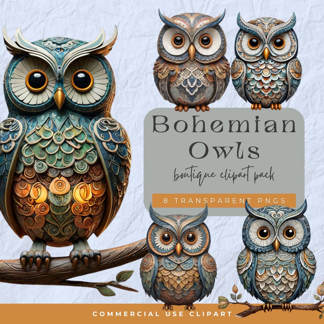 Bohemian Woodland Owl Clipart Pack | Mystical Floral Frame Art ...
