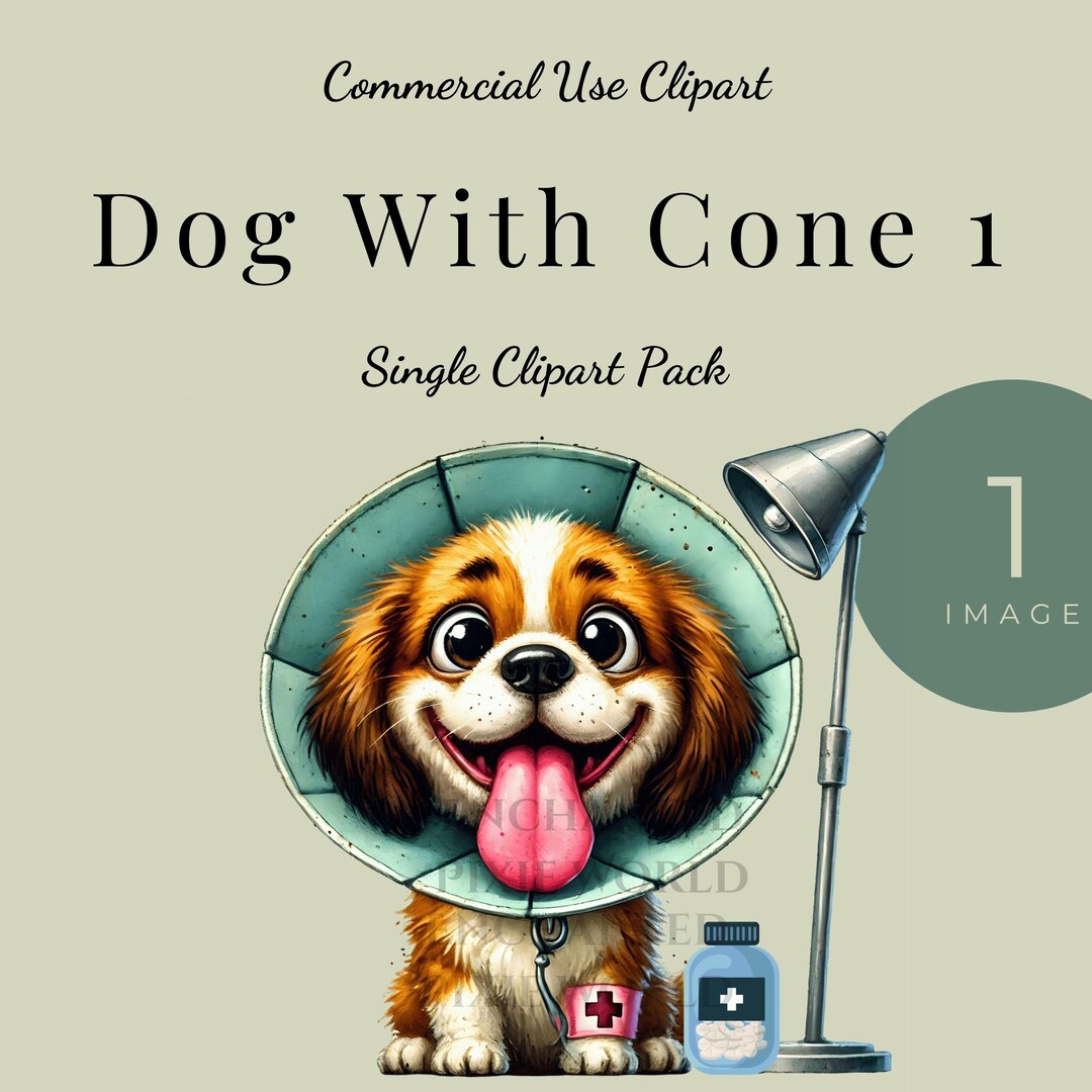 Dog With a Cone Clipart – Adorable Veterinary-themed Illustration ...