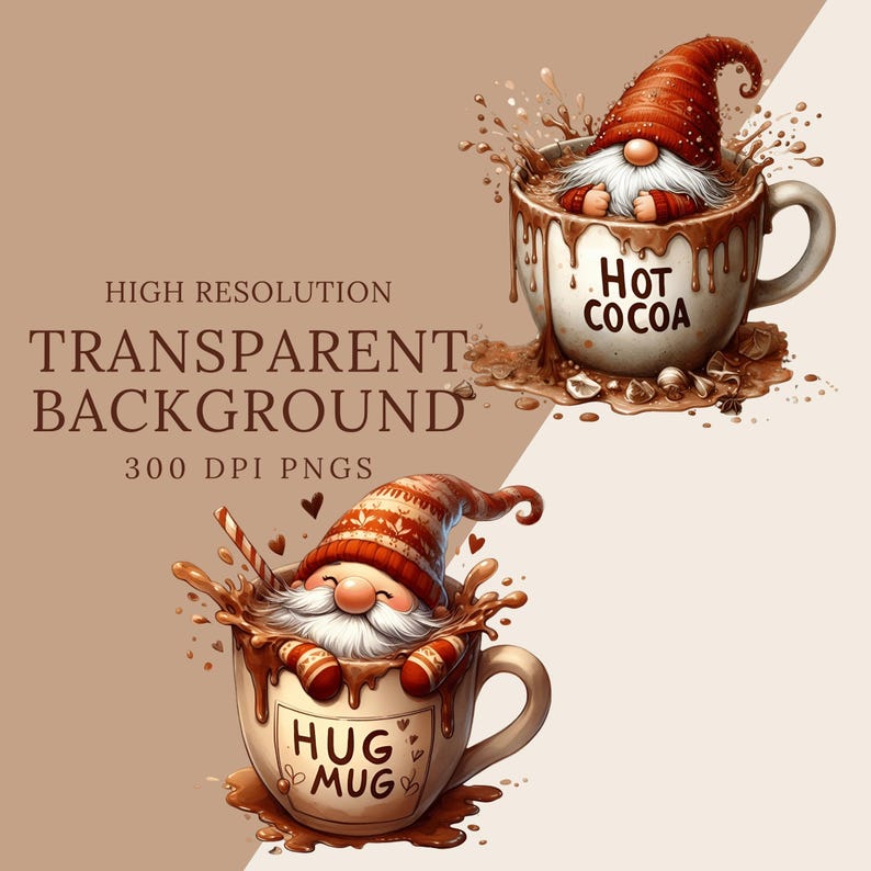 Watercolor Hot Cocoa Gnomes Clipart Cute Christmas Gonk PNG Digital ...