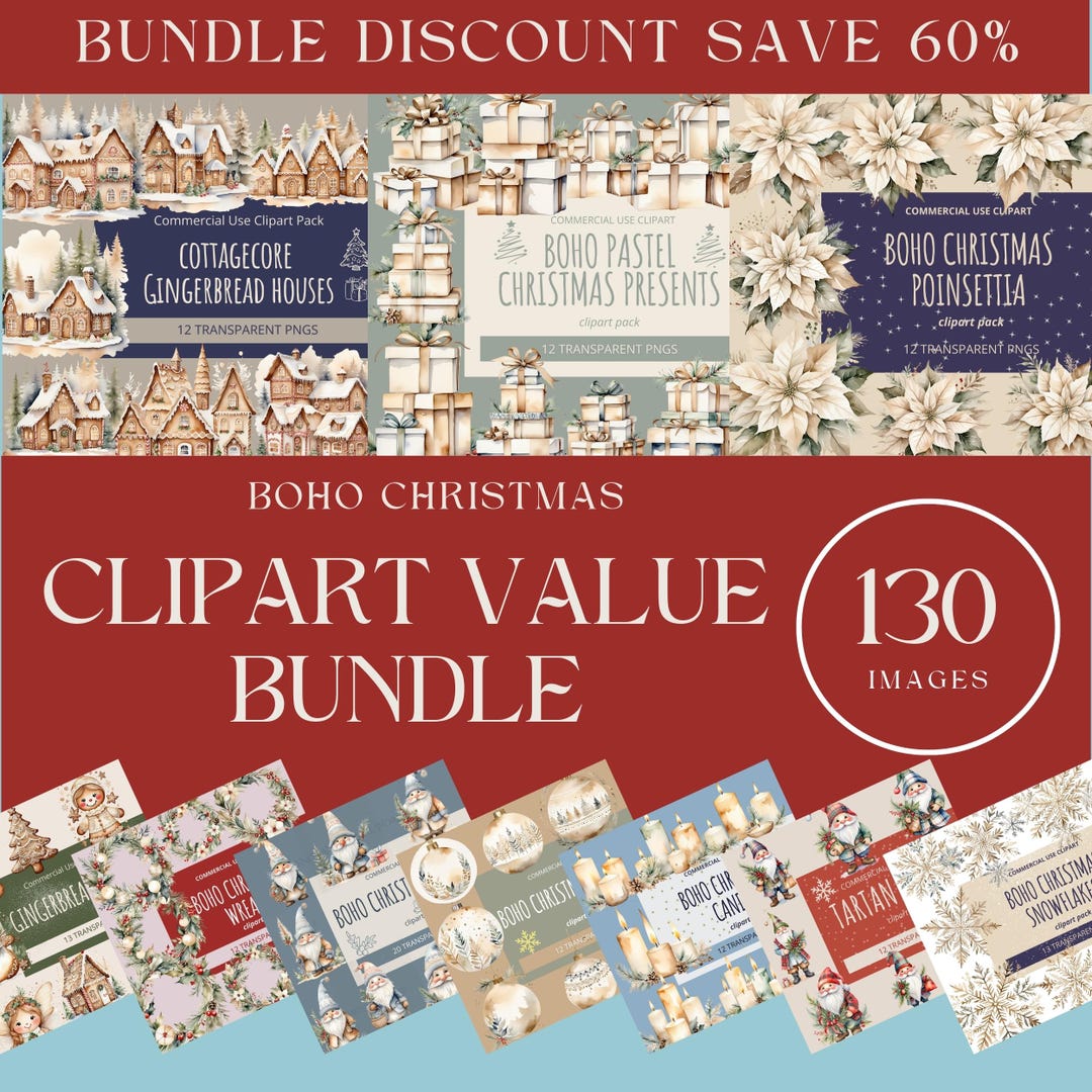 Boho Christmas Clipart Mega Bundle - 130 Festive Images: Tartan Gonks ...