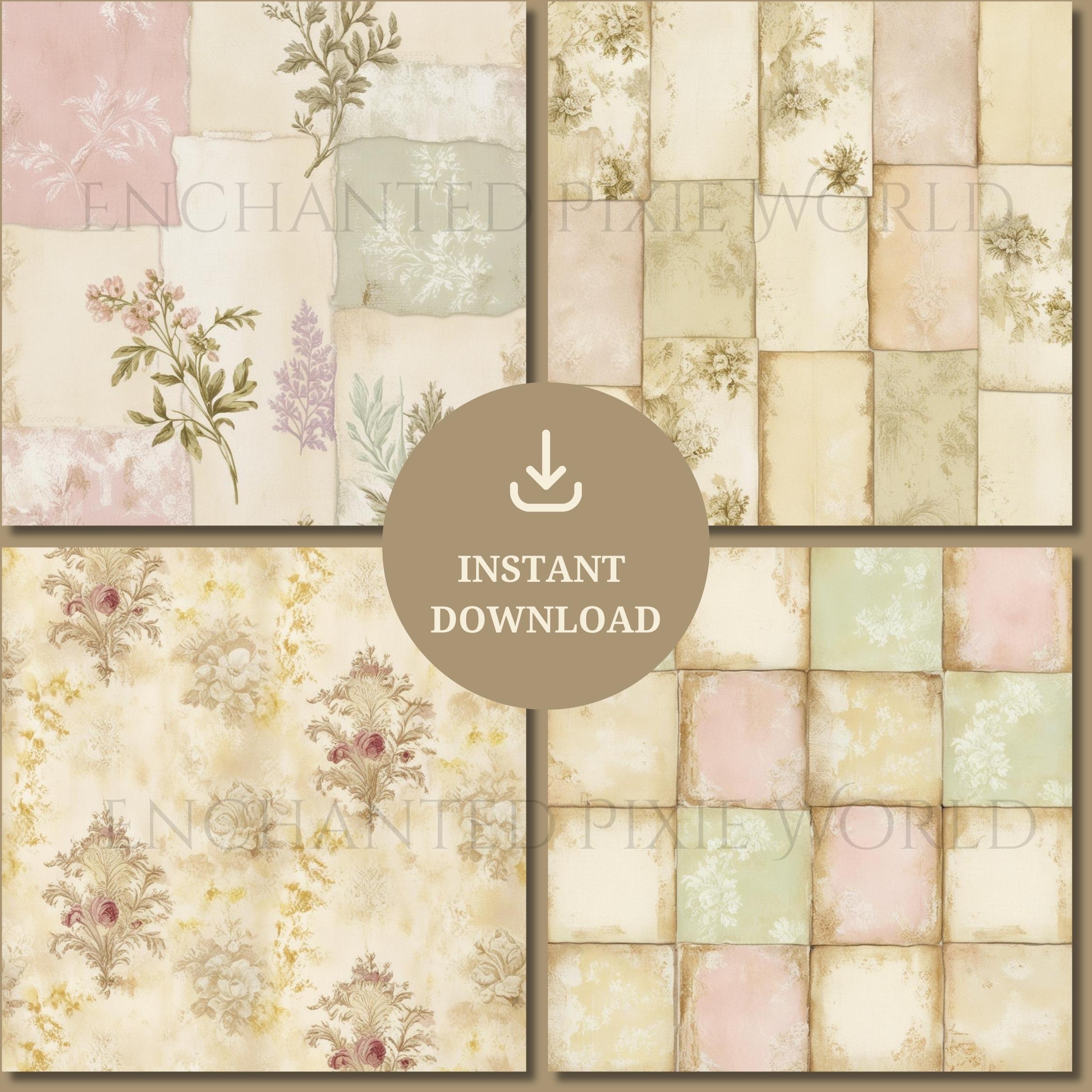 Clotted Cream Toile Digital Paper Pack, Vintage Aesthetic Scrapbook ...