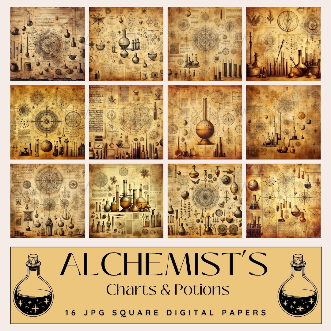 Alchemist Charts Digital Paper Pack – 16 Vintage Alchemy Backgrounds ...