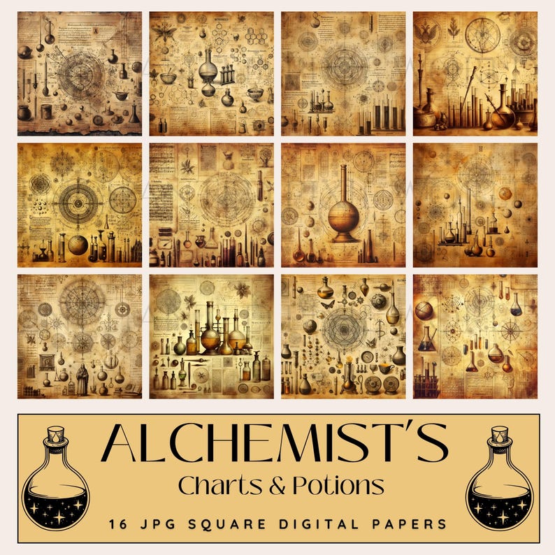 Alchemist Charts Digital Paper Pack – 16 Vintage Alchemy Backgrounds ...