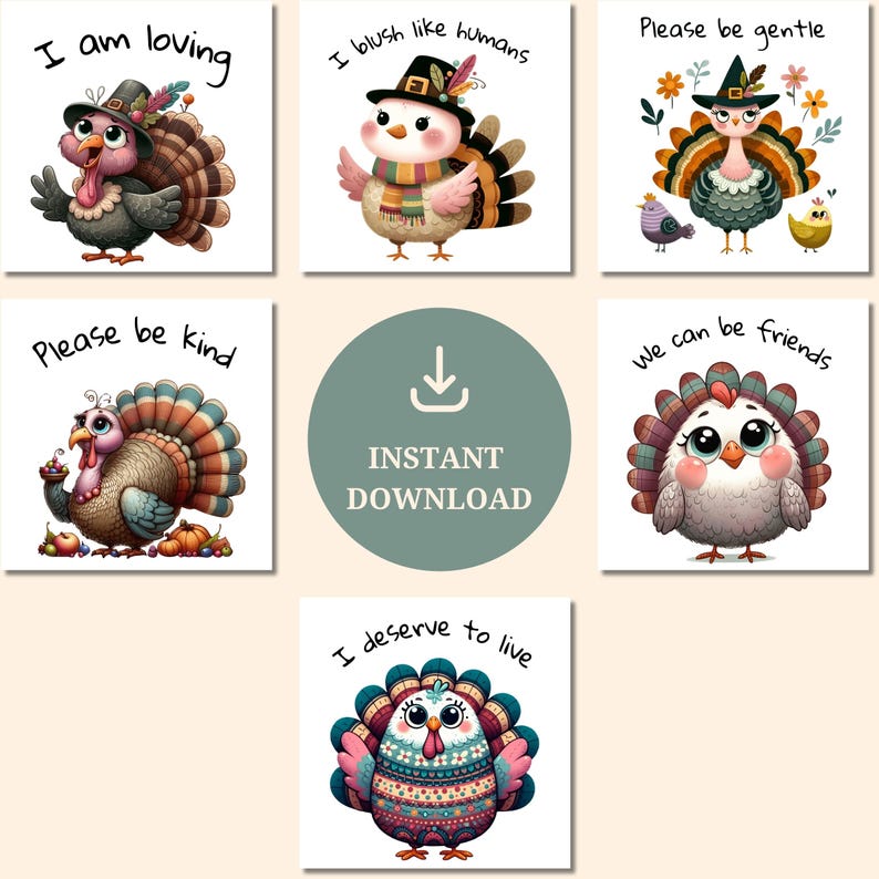 Save a Turkey Digital Paper - Whimsical Thanksgiving Poultry ...