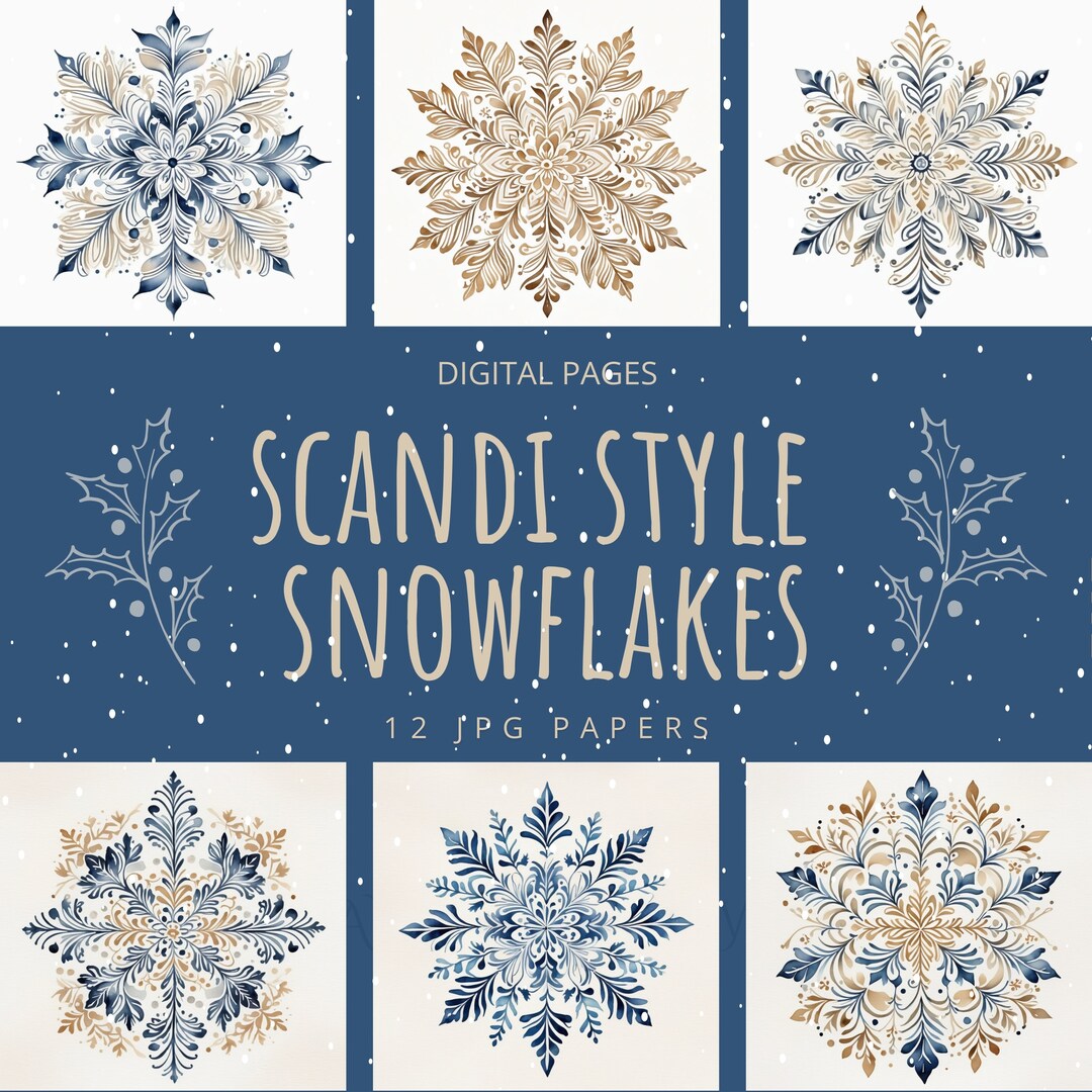 Scandinavian Style Traditional Snowflake Digital Paper Page Boho ...