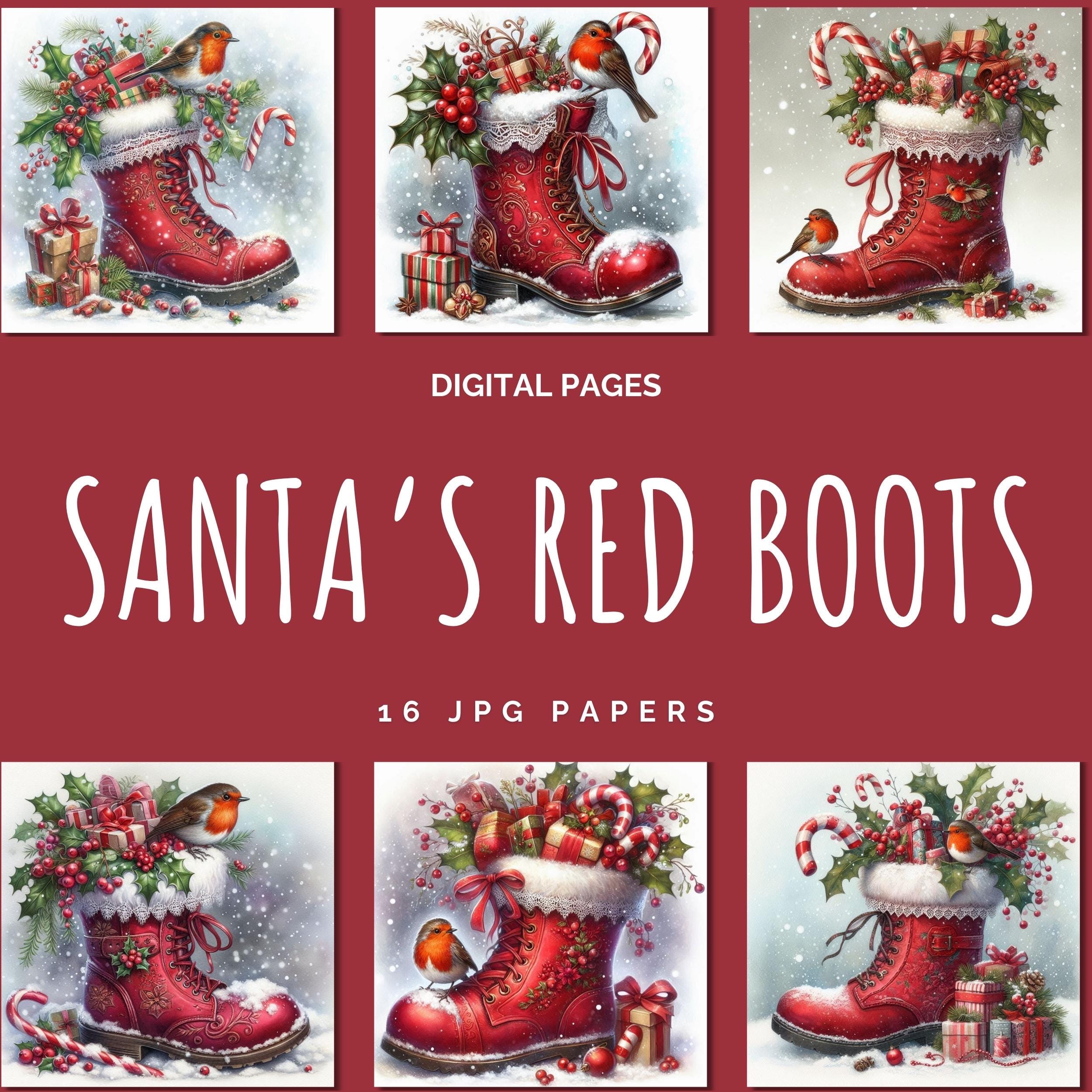 Santa's Boot Watercolour Printable, Red Shoe With Holly and Robin ...