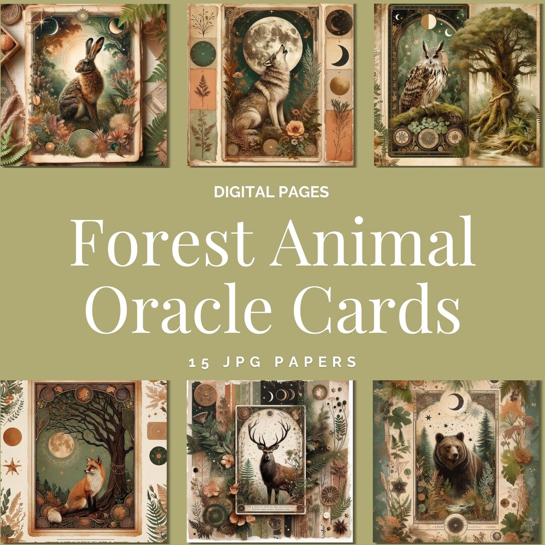 Forest Animal Oracle Cards Digital Paper Pack, Woodland Wildlife ...