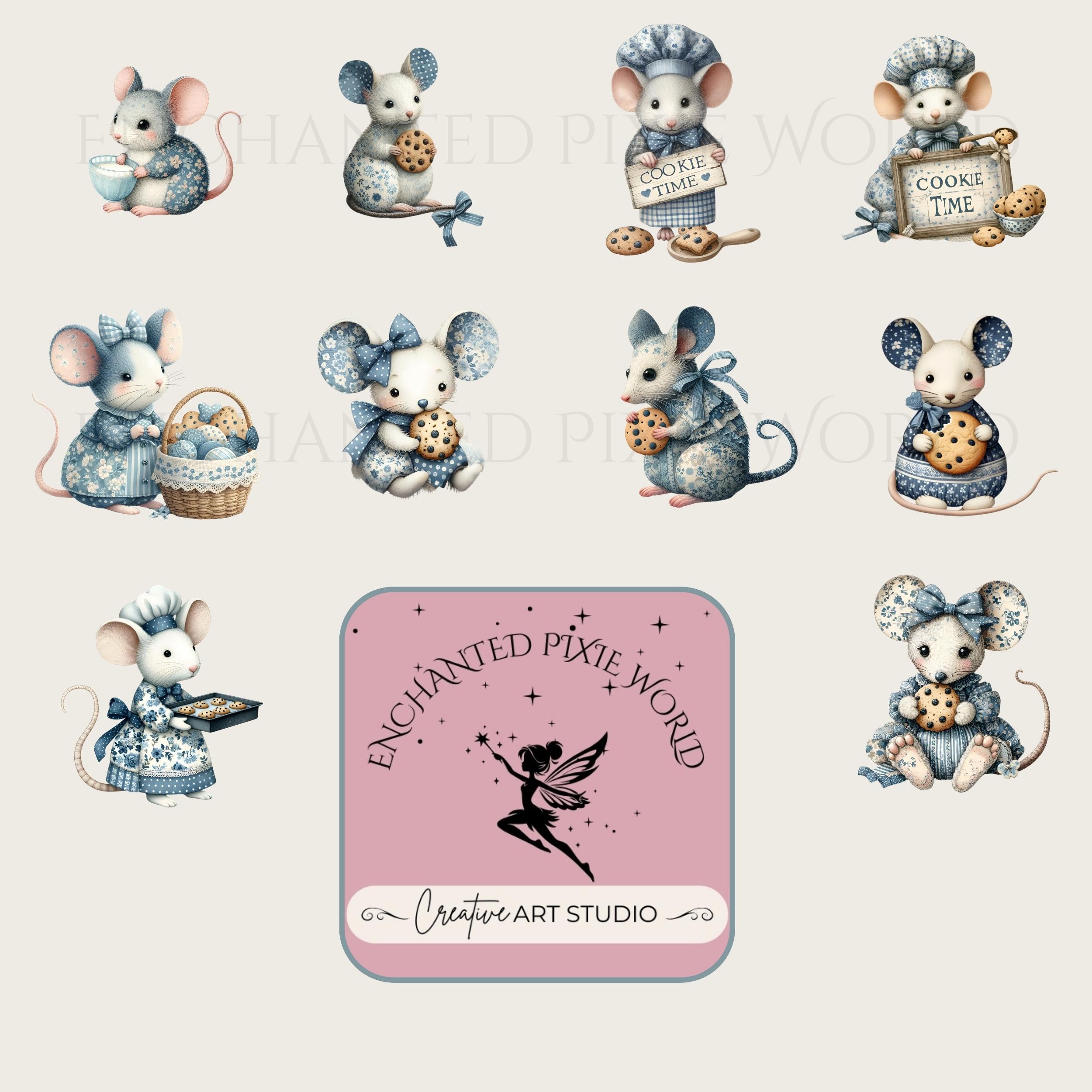 Mouse & Cookie Clipart – French Blue Toile De Jouy Mice, 42 Pngs ...