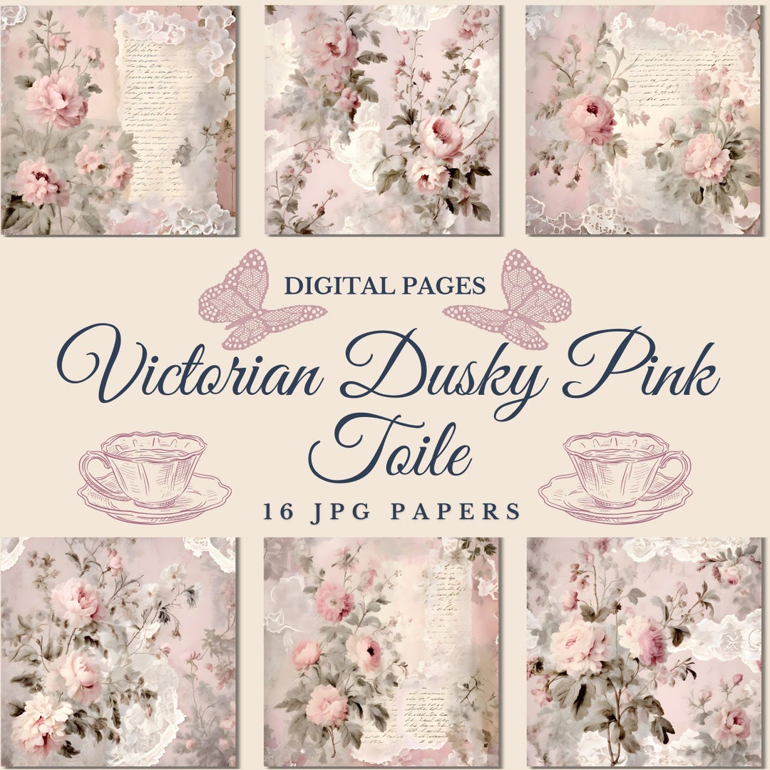 Victorian Romantic Dusky Pink Toile Digital Papers, Artistic Flower ...