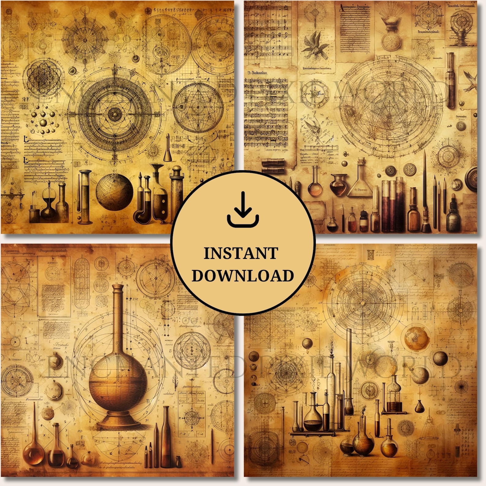 Alchemist Charts Digital Paper Pack – 16 Vintage Alchemy Backgrounds ...