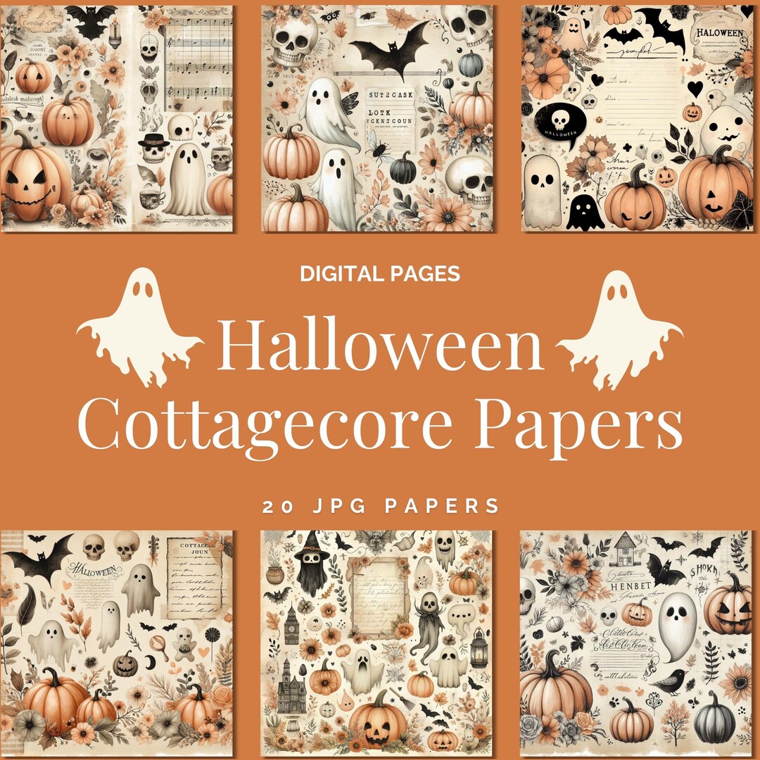 Rustic Cottagecore Halloween Digital Papers With Ghosts, Skulls ...