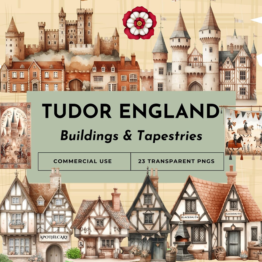 Tudor England Clipart – 23 Medieval Buildings and Tapestries ...