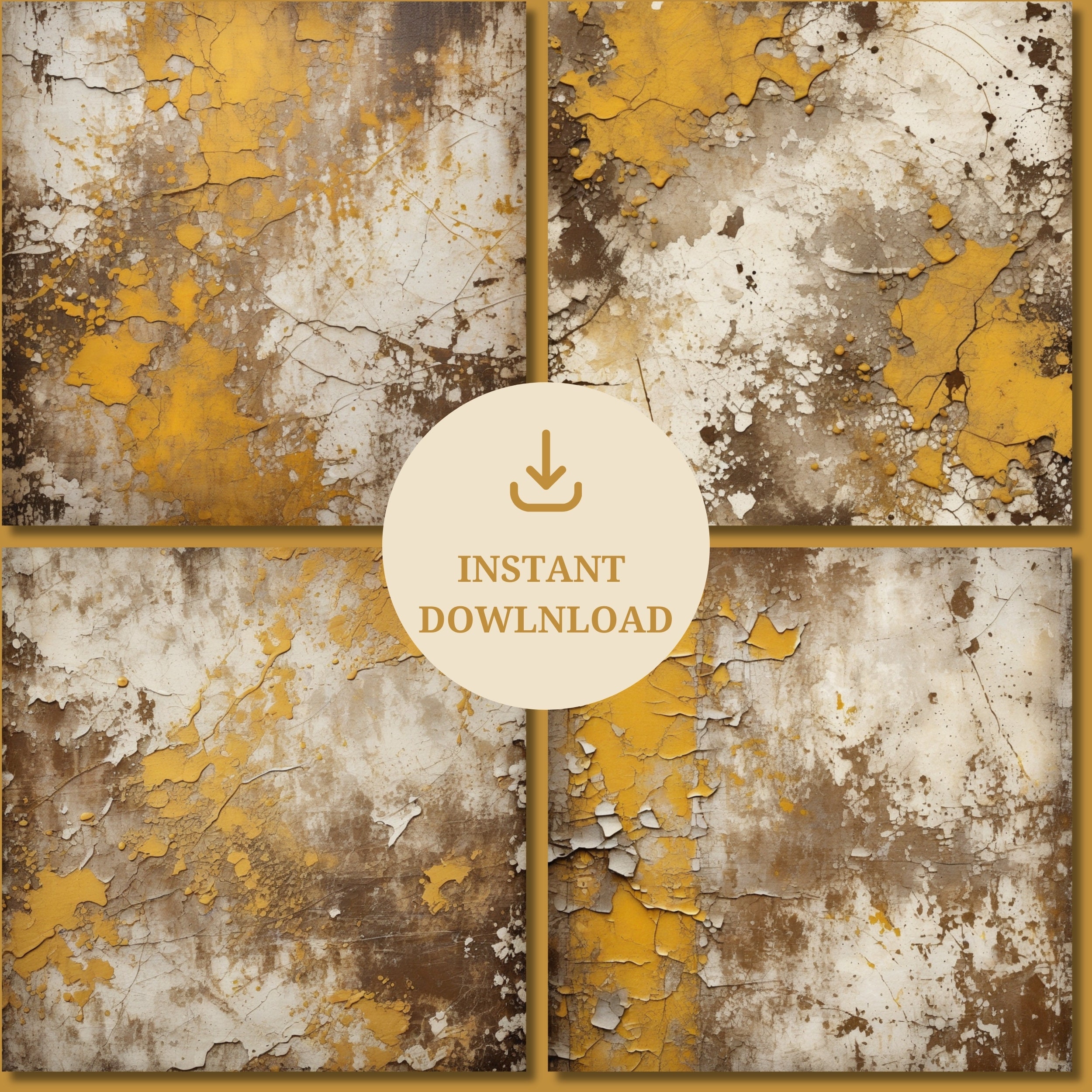 Mustard Yellow Square Digital Paper, Distressed Grunge Rustic Cream ...