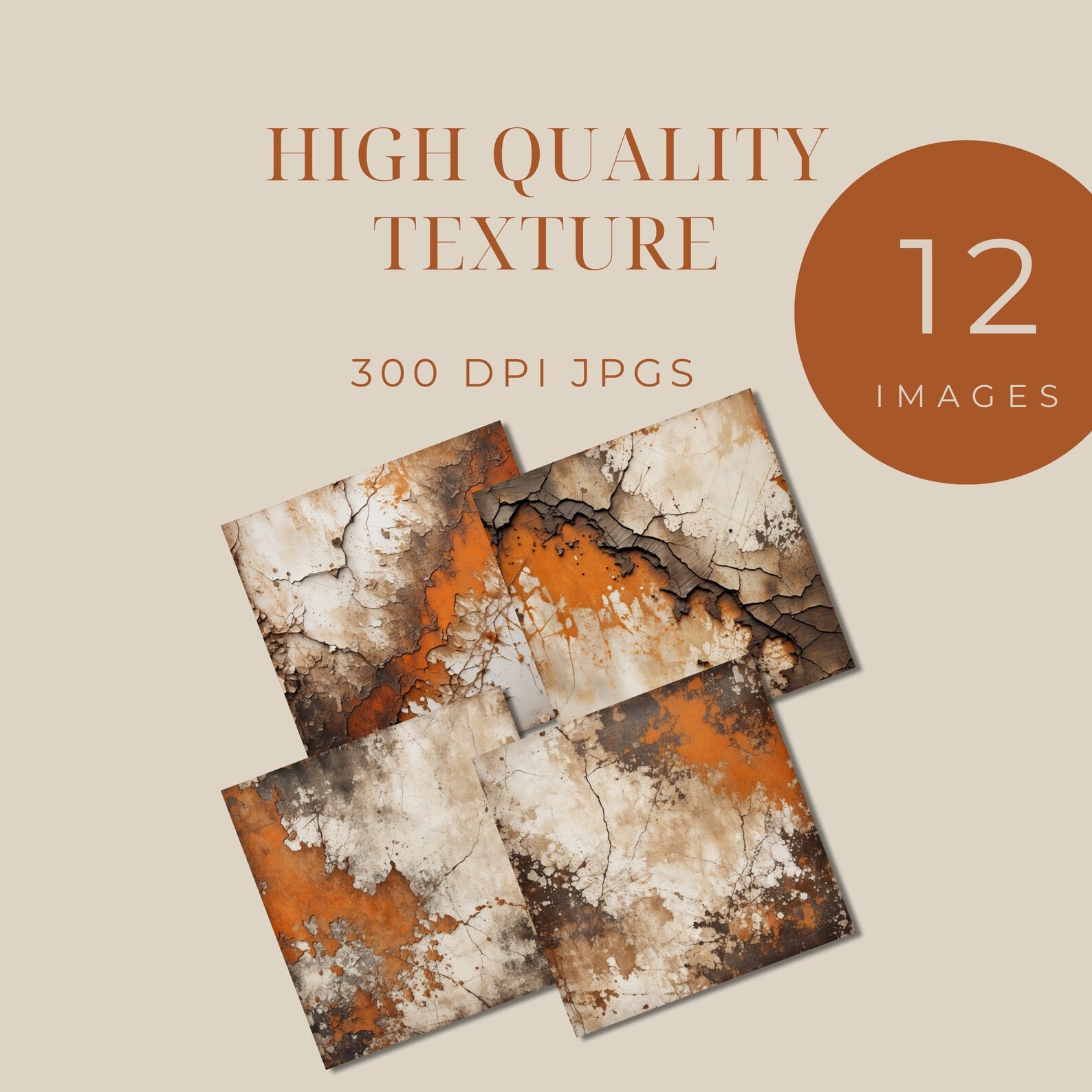 Burnt Orange Square Digital Papers, Page, Rustic Cream Sepia Texture ...