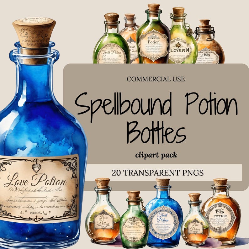 Fantasy Magic Potion Clipart Bundle: Witch's Brew, Elven Elixir, Wizard ...