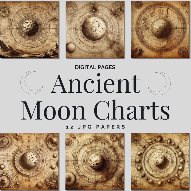 Antique Lunar Chart Digital Paper Pack, Sepia Moon Maps, Vintage ...