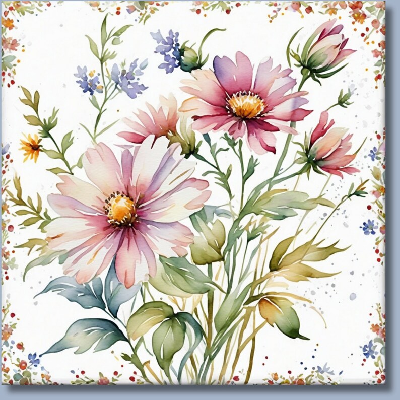 Delicate Prairie Flowers Tiles Digital Papers, Natural Terracotta Earth ...